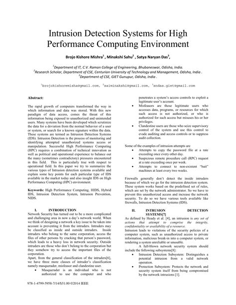 pdf intrusion detection systems for high performance computing environment