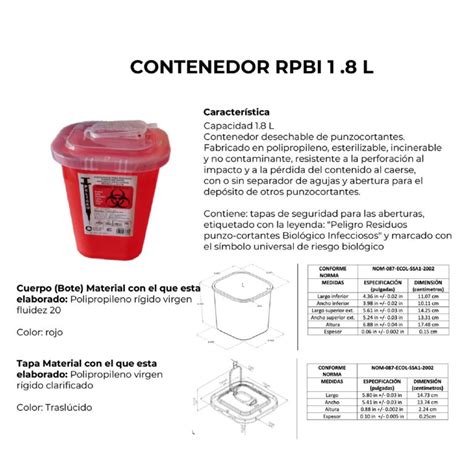 Contenedor RPBI Para Liquido 1 8 L Rojo