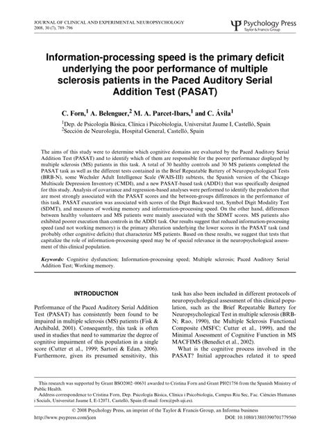 pdf information processing speed is the primary deficit underlying the poor performance of