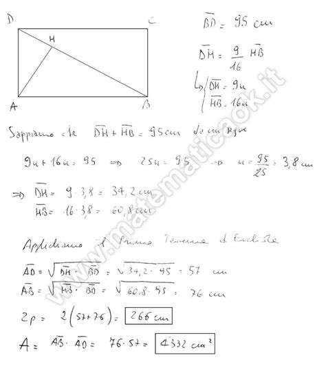 Esercizio Rettangolo E Primo Teorema Di Euclide Atematica K