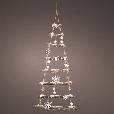 Sapin à suspendre en bois illuminé à piles H100 cm Flocons Blanc
