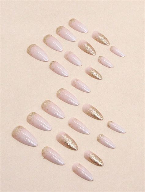 24 Puntas De Uñas Con Diseño Francés Divertido En Forma De Almendra