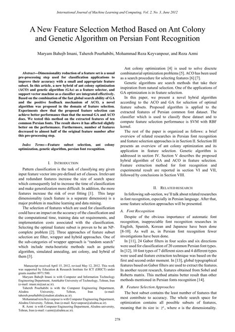 pdf a new feature selection method based on ant colony and genetic algorithm on persian font