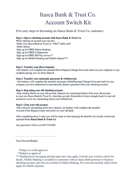 Itasca Bank Trust Co Easy Switch Kit Allow Our Experienced Bankers To