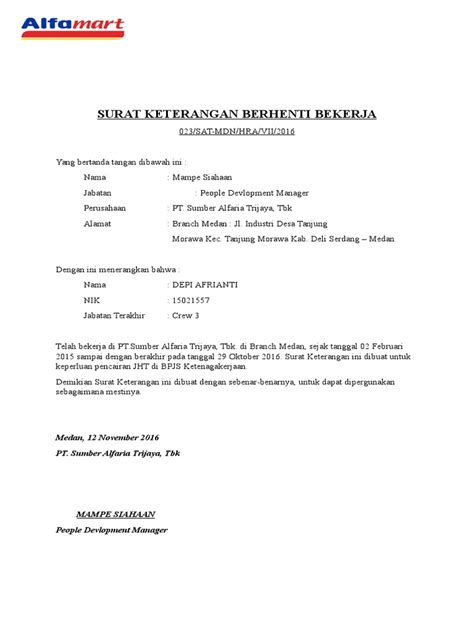Detail Surat Keterangan Kerja Alfamart Koleksi Nomer 9