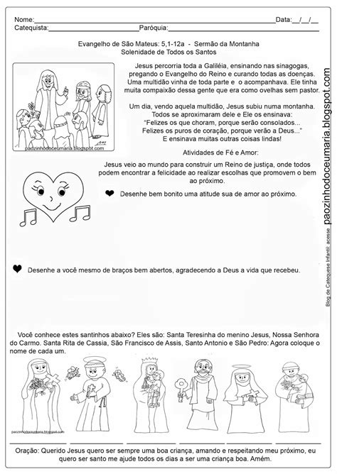 Pãozinho do Céu Atividades de Catequese Dia de todos os Santos