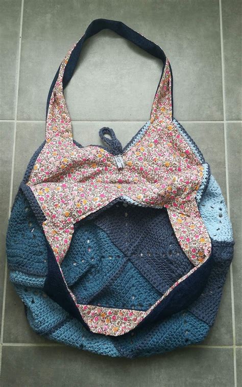 Sac à main 22 carrés au crochet entièrement doublé accessoires femme
