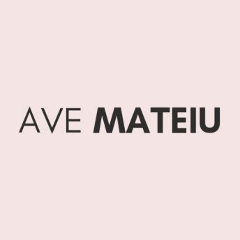 The Words Ave Mateu Are Black And White On A Light Pink Background With