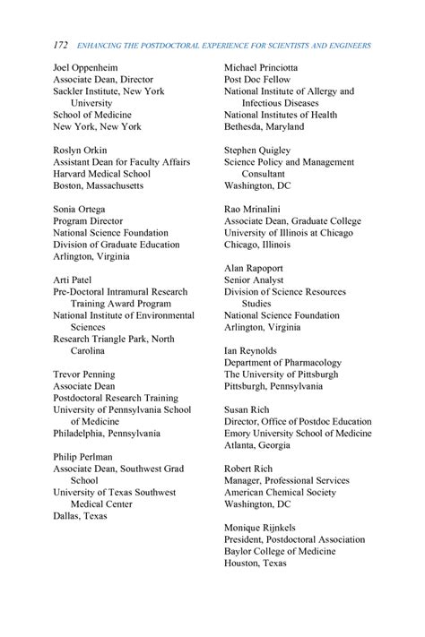 D Summary Of Workshop On Enhancing The Postdoctoral Experience