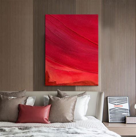 Red Plaster Art Large Red Abstract Painting Orange 3D Textured Etsy