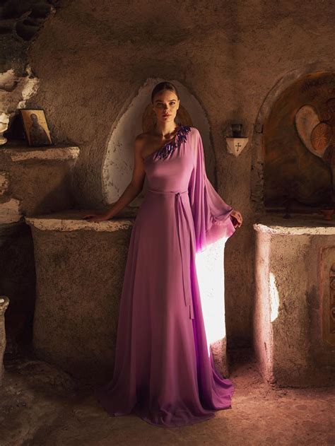 Abito Lungo Cerimonia Donna Elegante Monospalla Con Cintura