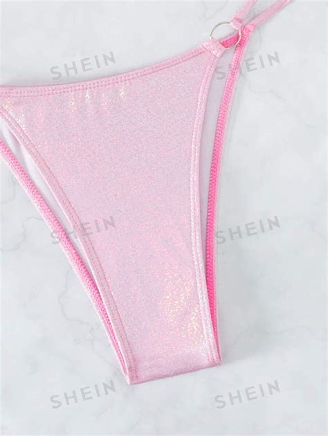 Shein Swim Sxy Glitter Bikini Set Halter Micro Triangle Bra Ring