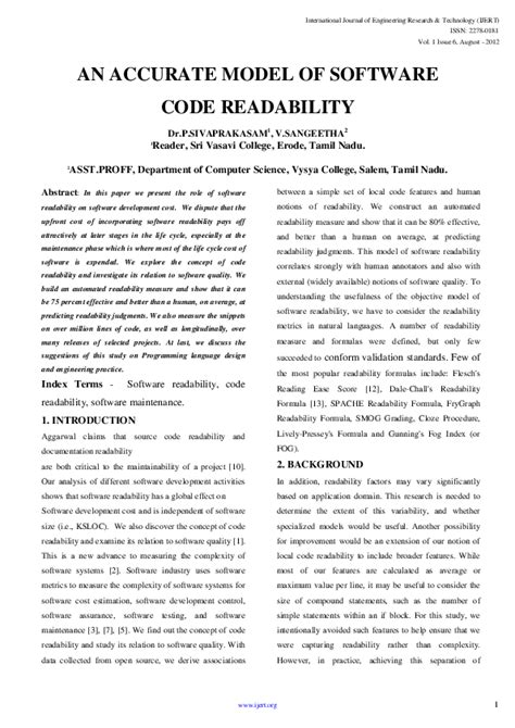 pdf ijert an accurate model of software code readability ijert journal