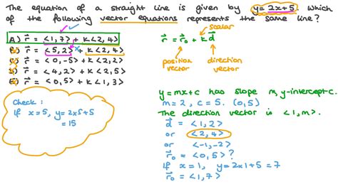 question video finding the vector equation of a line given the cartesian form nagwa