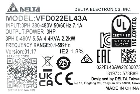 Delta Inverter VFD EL Series Model VFD022EL43A Intech Delta System