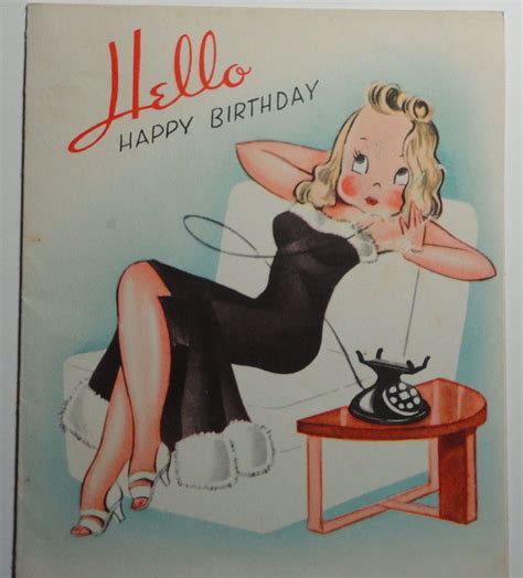 Vintage Birthday Card With Woman On Phone