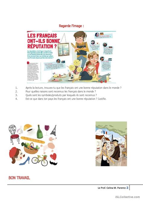 Clichés sur les français compréhensi Français FLE fiches pedagogiques