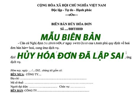 Mẫu Biên Bản Hủy Hóa Đơn Hướng Dẫn Và Thủ Tục Chi Tiết