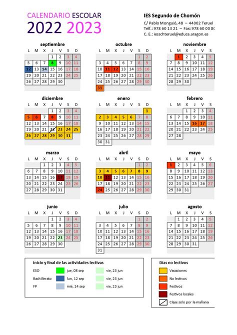 Calendario Escolar Curso 2022 2023