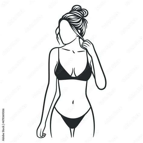 Beautiful Girl In Bikini Black And White Drawing Stock Vector Adobe Stock