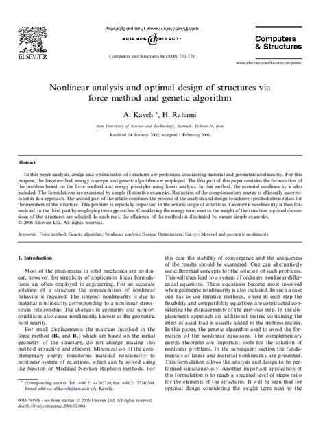 pdf nonlinear analysis and optimal design of structures via force method and genetic algorithm