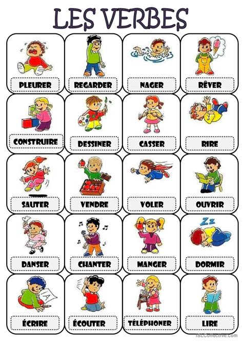 LES VERBES dictionnaire visuel ou tâ Français FLE fiches pedagogiques