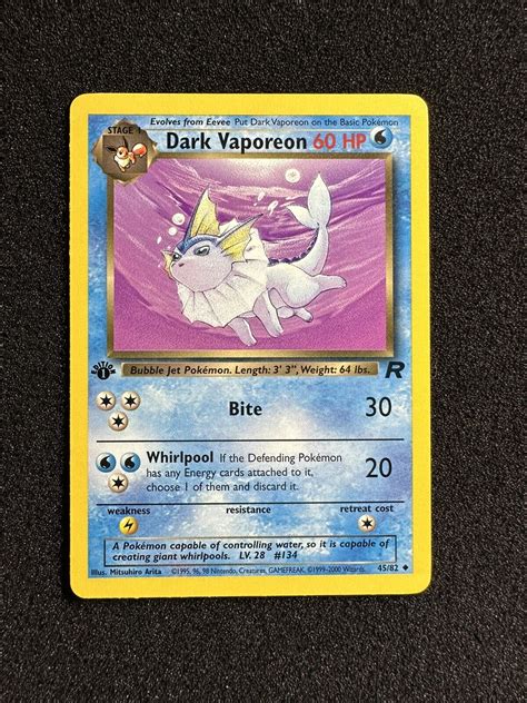 1st Edition Dark Vaporeon 45 82 Team Rocket Set Rare Vintage Pokemon