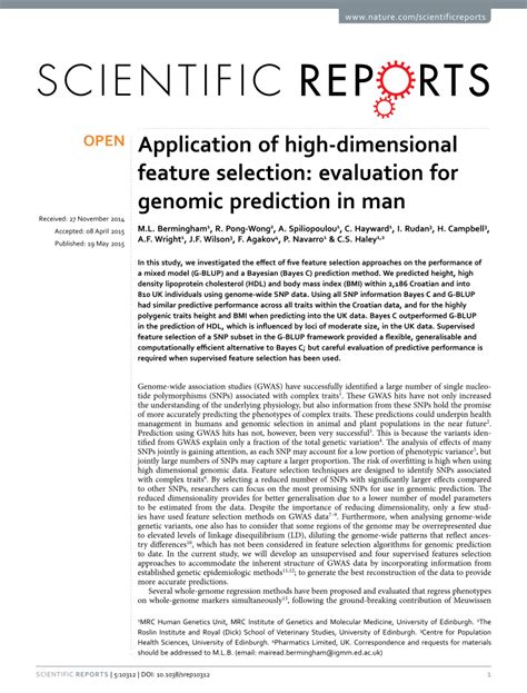 pdf application of high dimensional feature selection evaluation for genomic prediction in man