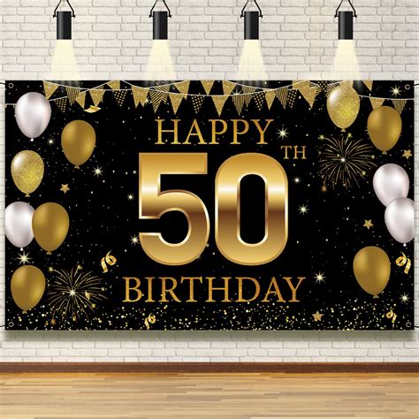 Buy 50th Birthday Decorations Backdrop Banner Black Gold Happy 50th