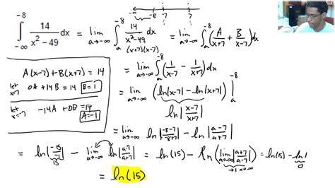 improper integral example involving partial fraction decomposition youtube