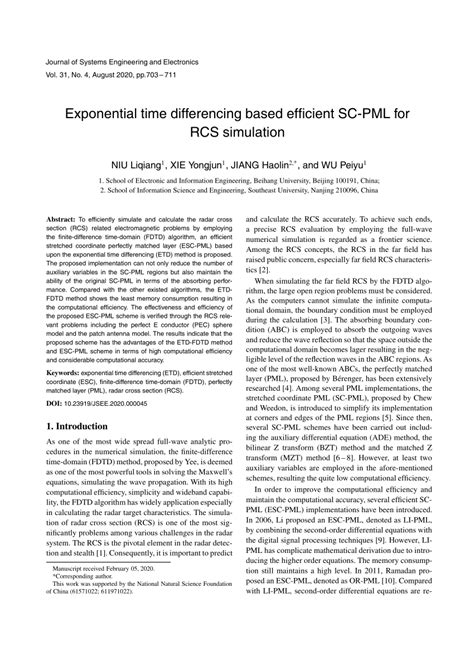 pdf exponential time differencing based efficient sc pml for rcs simulation