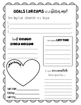 New Year Goal Setting Worksheet For Students Goals Dreams And A