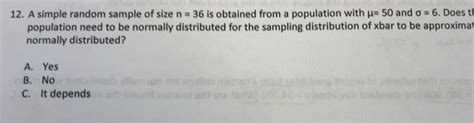 solved 12 a simple random sample of size n 36 is obtained
