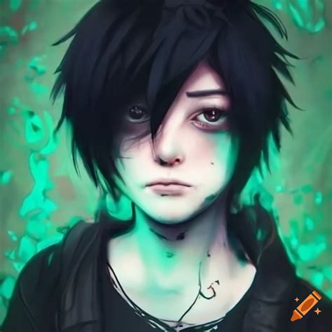 Portrait Of An Emo Anime Boy With Black Hair On Craiyon