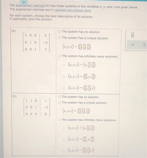 solved two augmented matrices for two linear systems in the