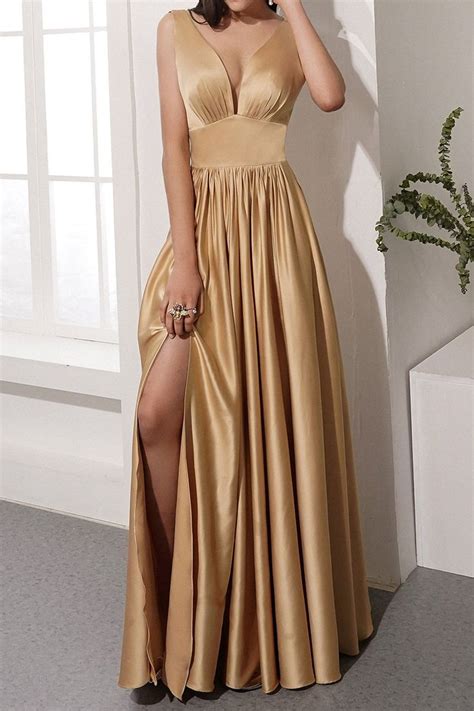 Vestido Largo Satinado Dorado Prom Dresses Long Graduation Party
