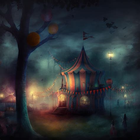 Premium AI Image Halloween Haunted Circus At Night Abstract Digital