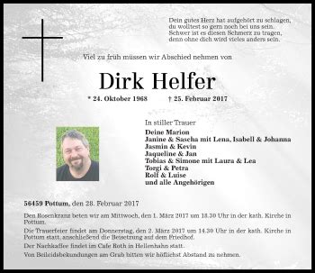 Traueranzeigen Von Dirk Helfer Rz Trauer De