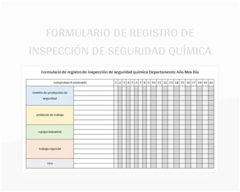 Plantilla de Excel Formulario De Registro De Inspección De Seguridad