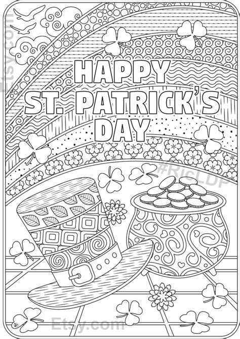 Saint Patricks Day Shamrock Coloring Clover Rainbow Pot Of Gold Zen