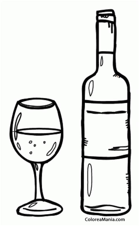 Colorear Botella Y Copa De Vino Bebidas Dibujo Para Colorear Gratis