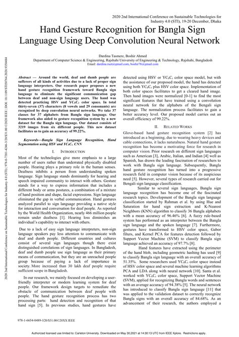 pdf hand gesture recognition for bangla sign language using deep convolution neural network
