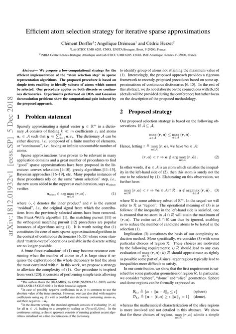 pdf efficient atom selection strategy for iterative sparse approximations