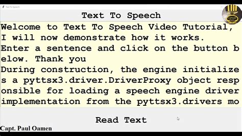How To Convert Text To Speech In Python Using Pyttsx3 Youtube