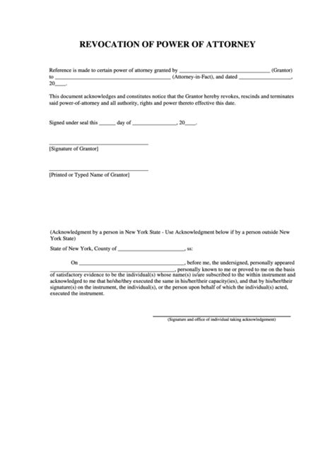 Free Printable Revocation Of Power Of Attorney Form Free Templates