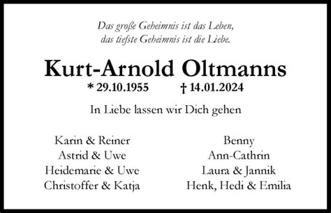 Traueranzeigen Von Kurt Arnold Oltmanns Nordwest Trauer De