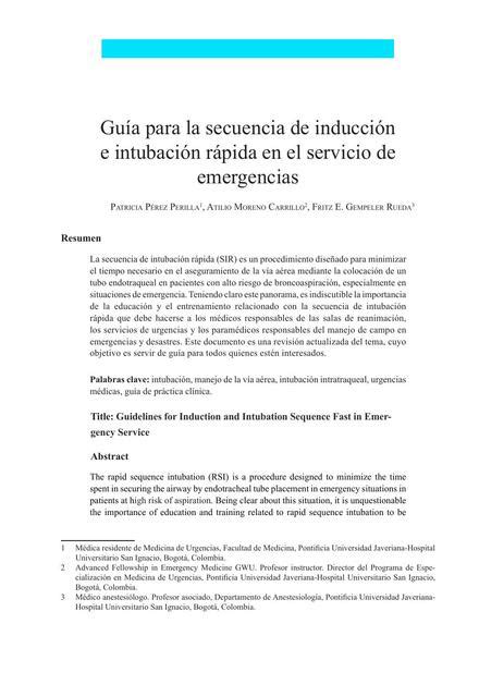 Guía para la Secuencia de Inducción e Intubación Rápida en el Servicio