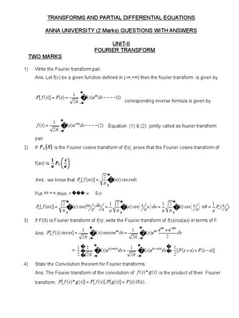fourier transforms and convolution theorems solutions to problems on transforms and partial