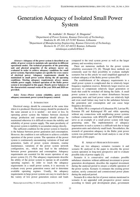 pdf generation adequacy of isolated small power system