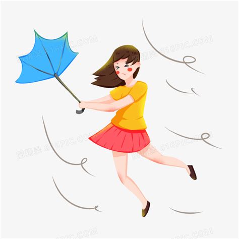 卡通手绘插画被大风吹的女孩元素图片免费下载 PNG素材 编号z7ri535nm 图精灵